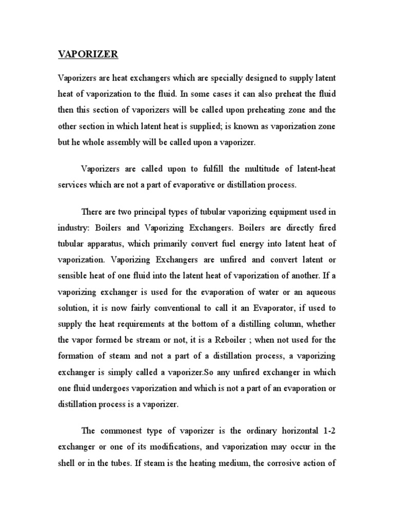 Vaporizer Design | PDF | Evaporation | Distillation