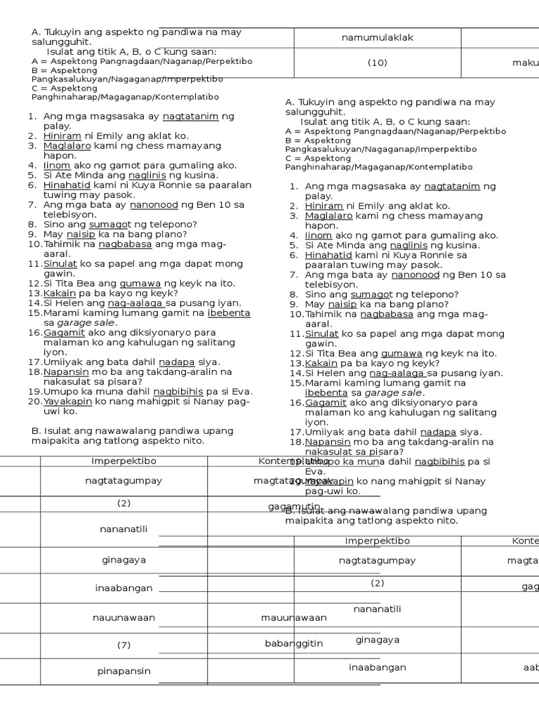 Quiz in Filipino | PDF