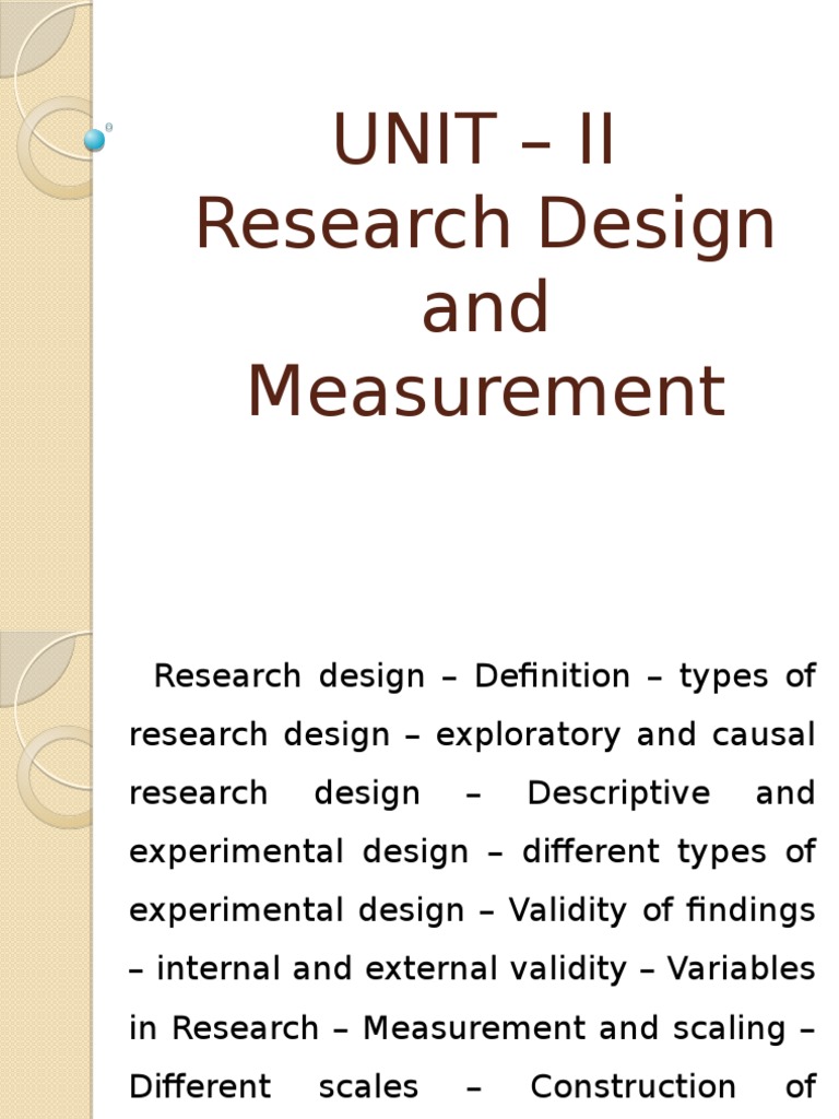 Unit-II Research Design and Measurement | PDF | Experiment | Level Of ...