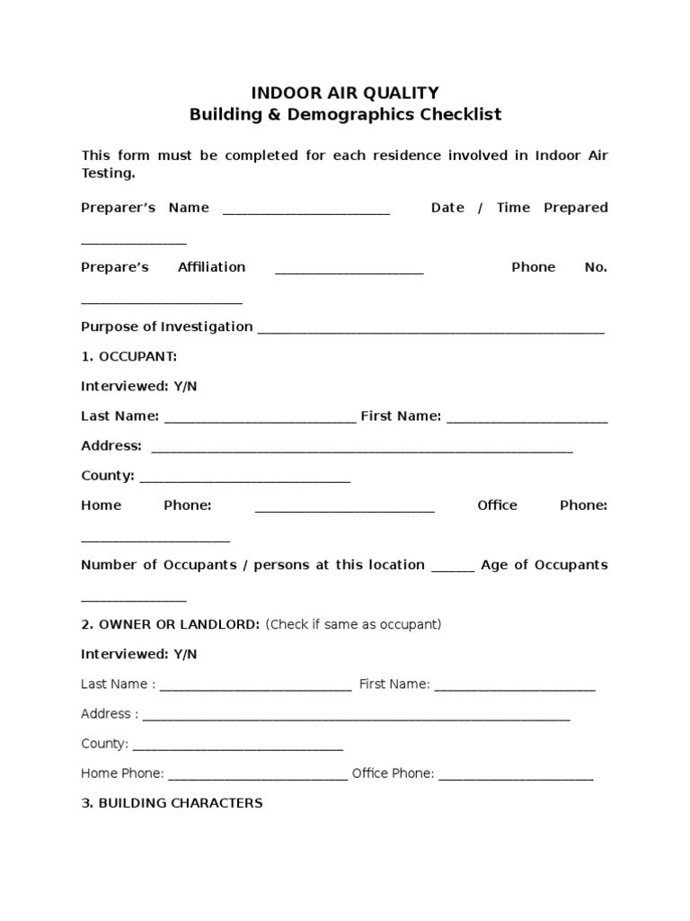 IAQ Building & Demographics Checklist | Download Free PDF | Basement ...