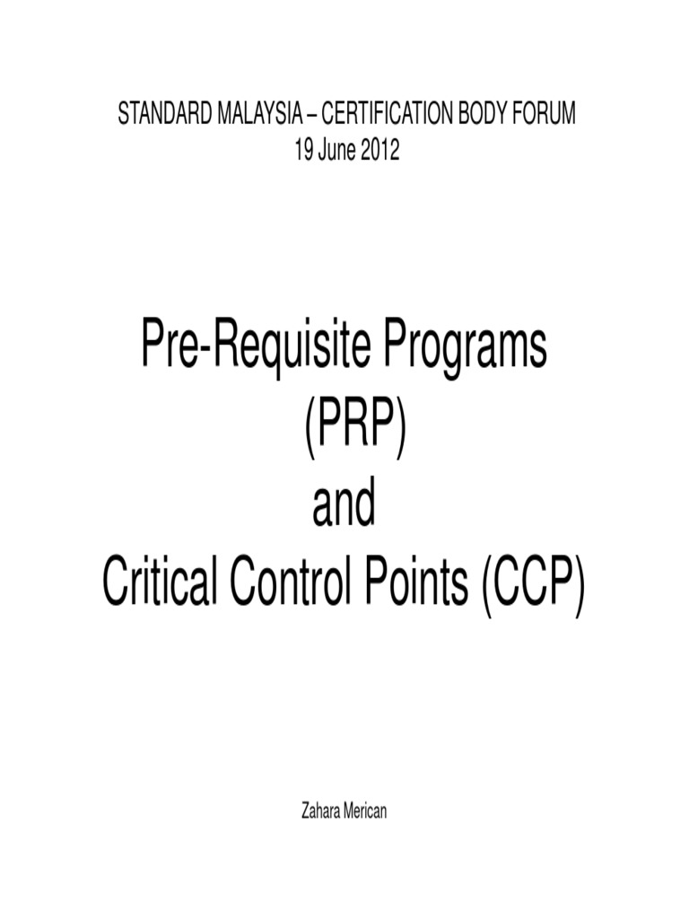 Pre-Requisite Programs (PRP) & Critical Control Points (CCP) PDF | PDF | Hazard Analysis And ...