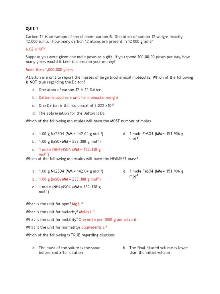 ACQ | PDF | Chemical Equilibrium | Mole (Unit)