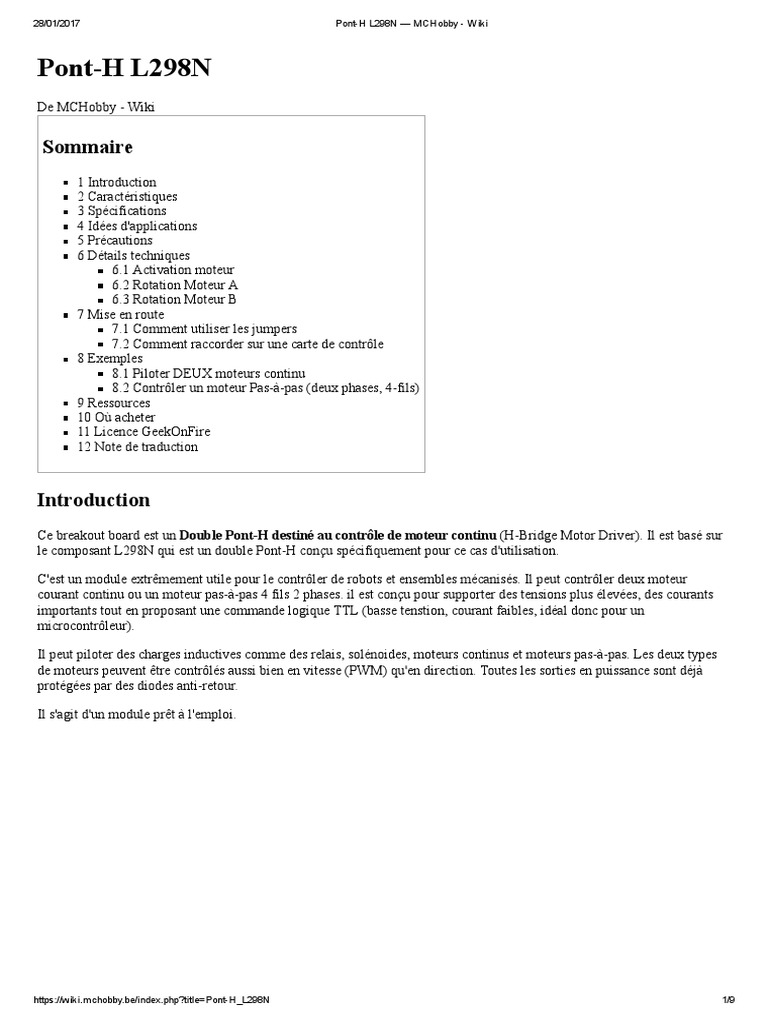 Pont-H L298N - MCHobby - Wiki | PDF | Arduino | Courant continu haute ...