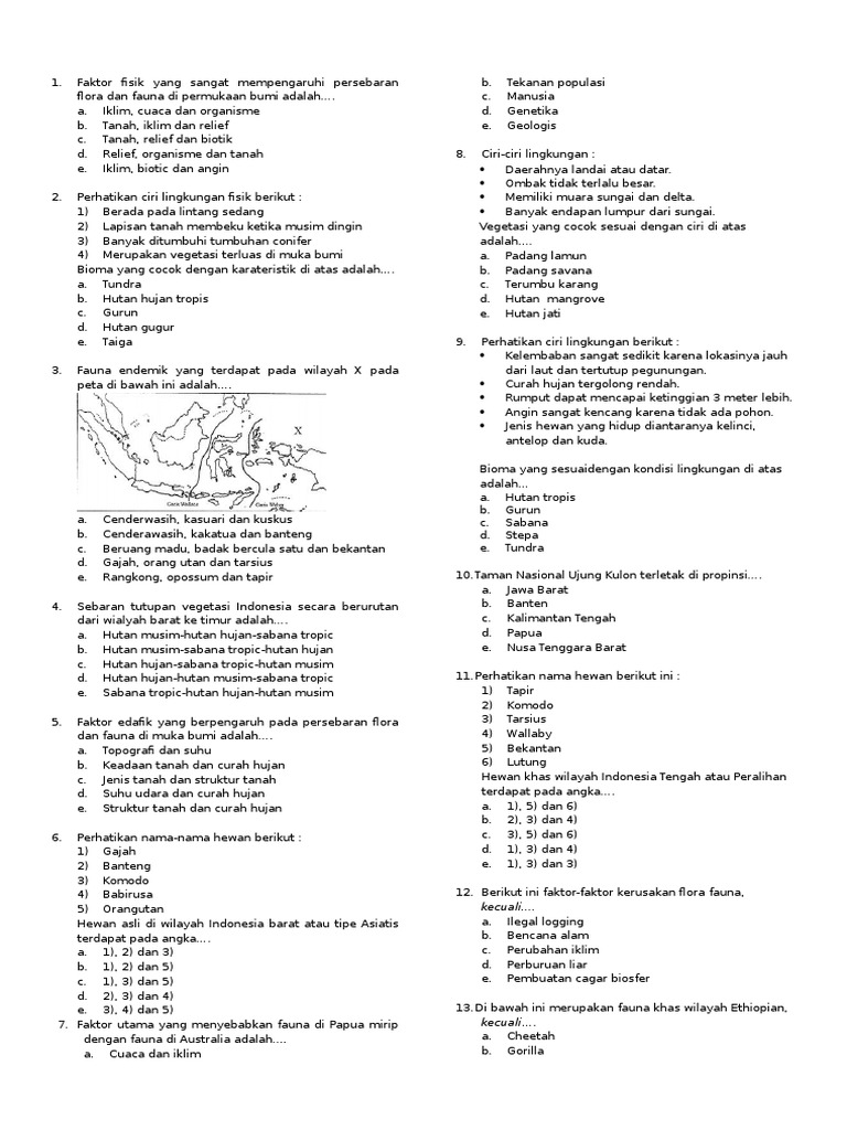 Soal Biosfer dan Flora Fauna Kelas 10-11 | PDF | Griya & Taman