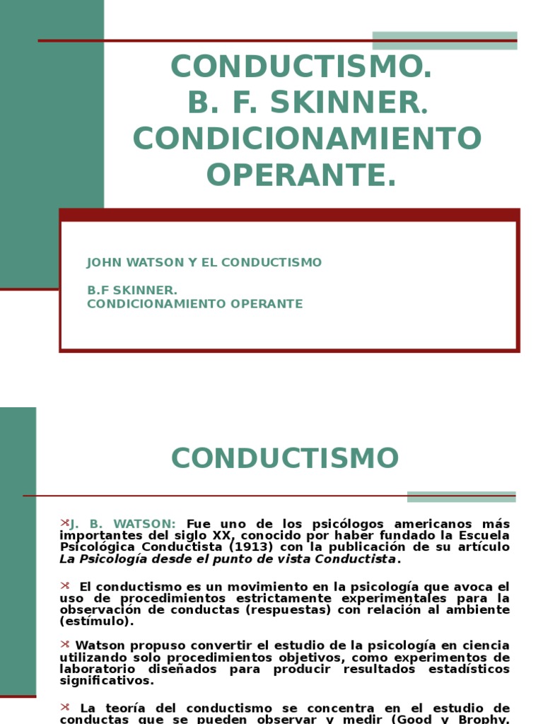 Conductismo, Condicionamiento Operante Resumido (1) | Behaviorismo ...