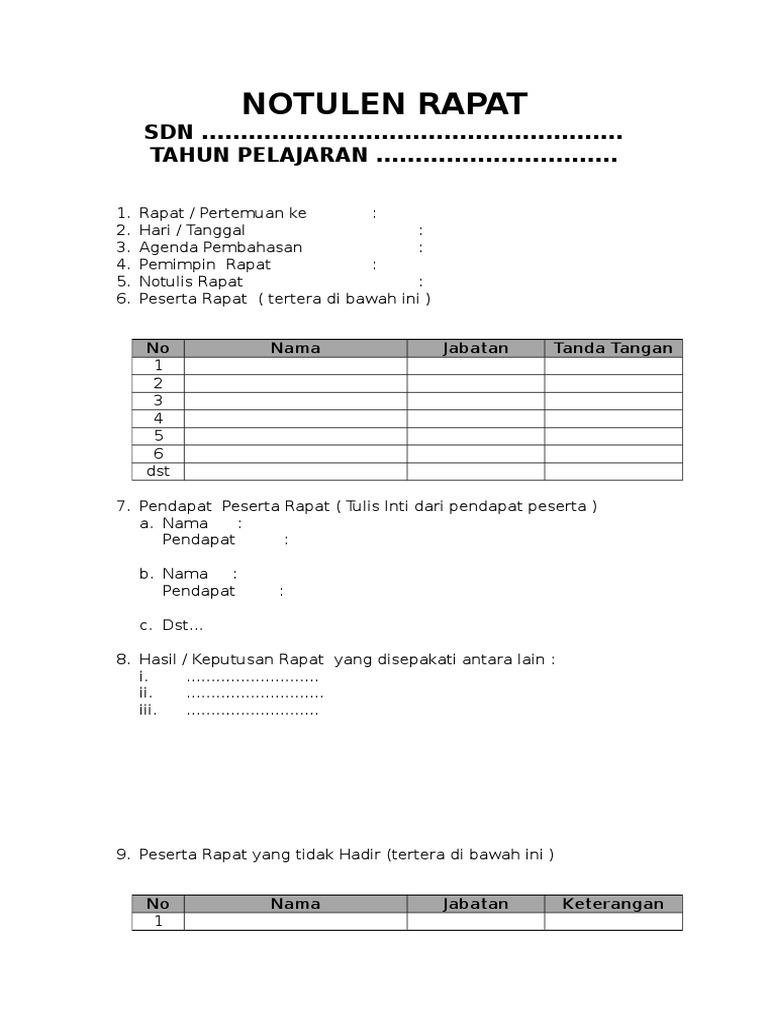 Format Notulen Rapat Sekolah | PDF