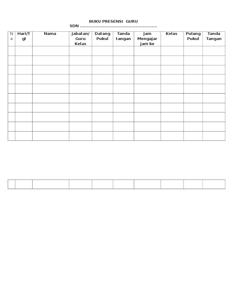 Format Buku Presensi Guru Pdf