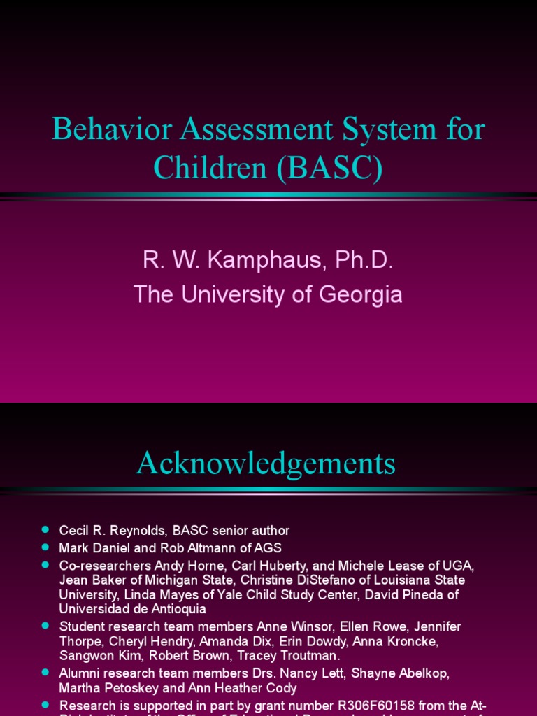 Behavior Assessment System for Children Basc | Social Skills ...
