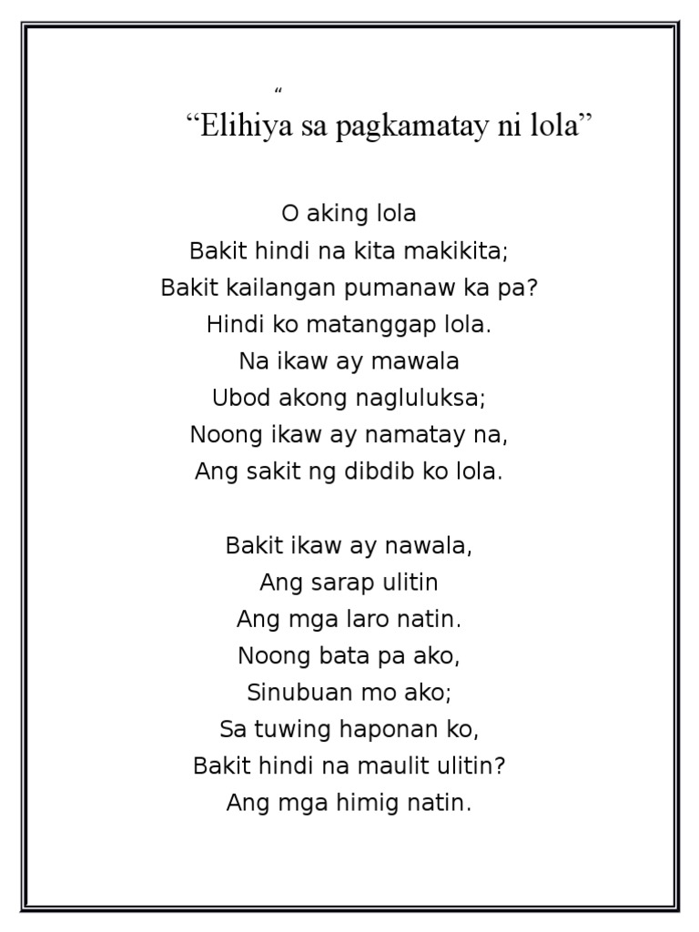 Elihiya Sa Pagkamatay Ni Lola | PDF