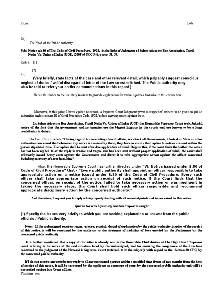 Section 80 CPC | Supreme Court Of India | Supreme Courts