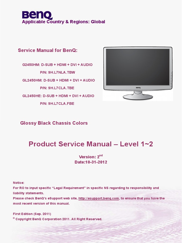 Benq Gl2450h Gl2450hm Ver2 Level1-2 LCD Monitor | PDF | Rgb Color Model ...