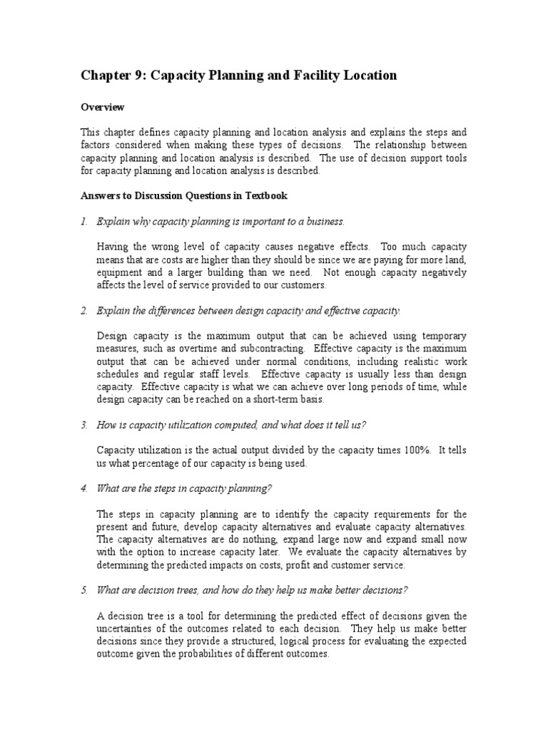 Chapter 9: Capacity Planning and Facility Location | PDF