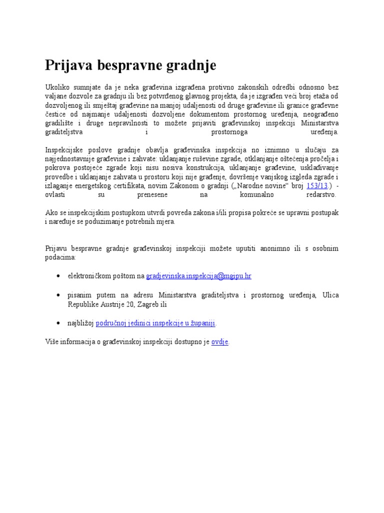 Prijava Bespravne Gradnje | PDF