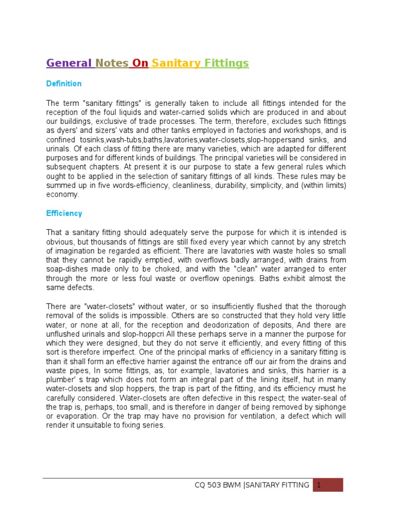 General Notes On Sanitary Fittings | PDF | Tap (Valve) | Toilet