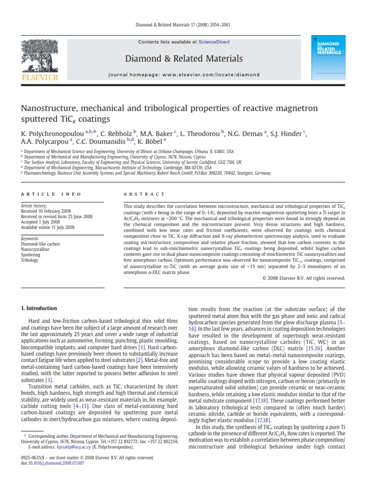 Nanostructure, Mechanical and Tribological Properties of Reactive Magnetron Sputtered TiCx ...