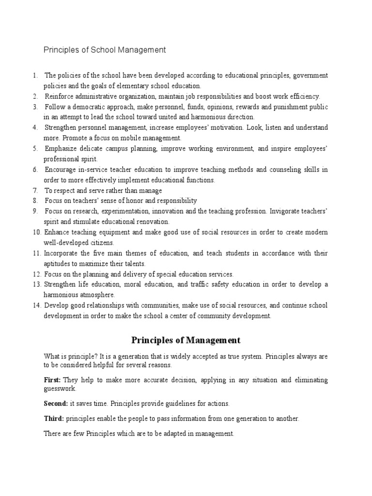 Principles of School Management | PDF | Strategic Management | Teachers