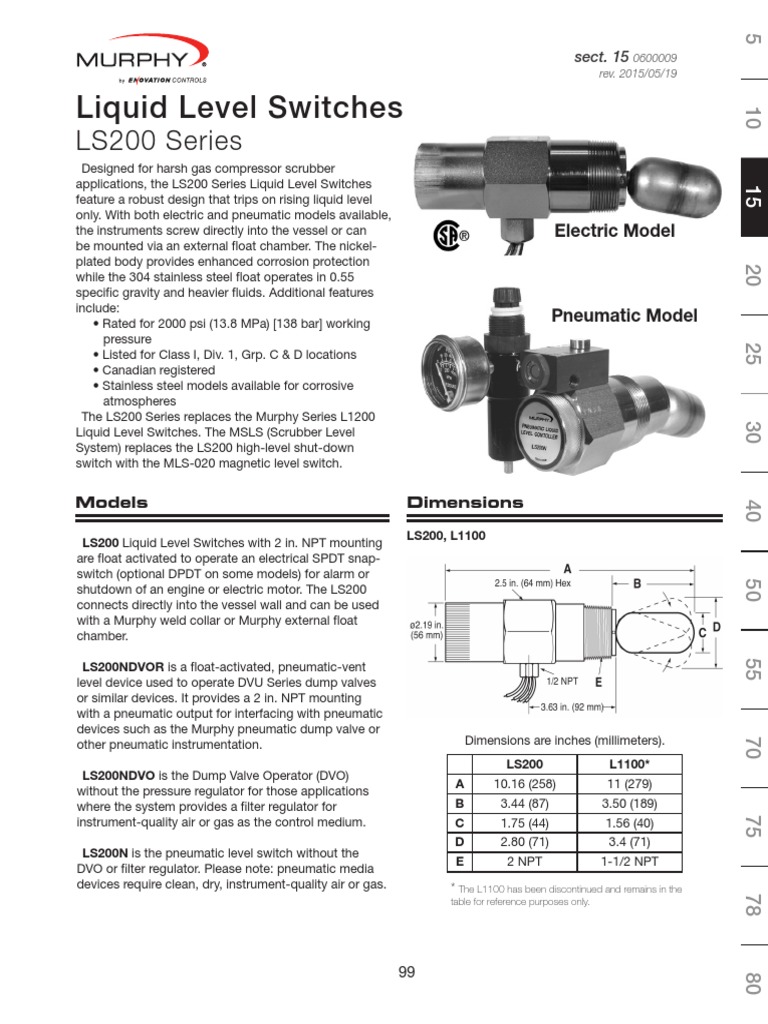 LS200 Series Liquid Level Switches | PDF | Valve | Switch