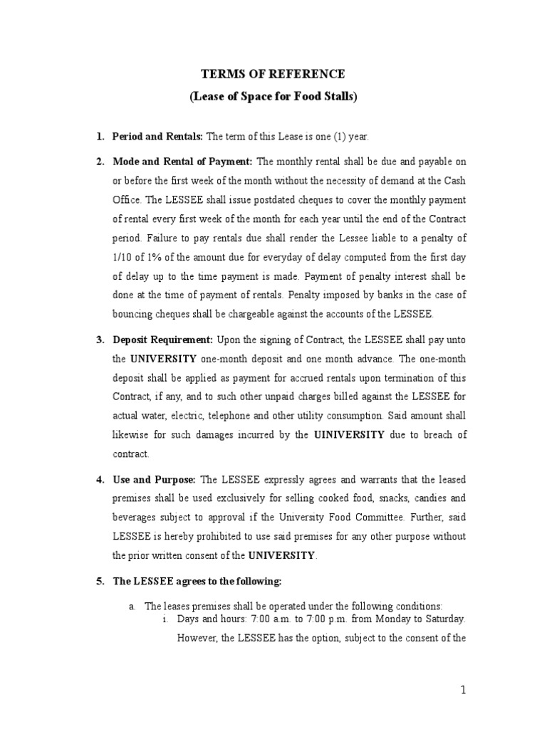 Terms of Reference | PDF | Lease | Payments