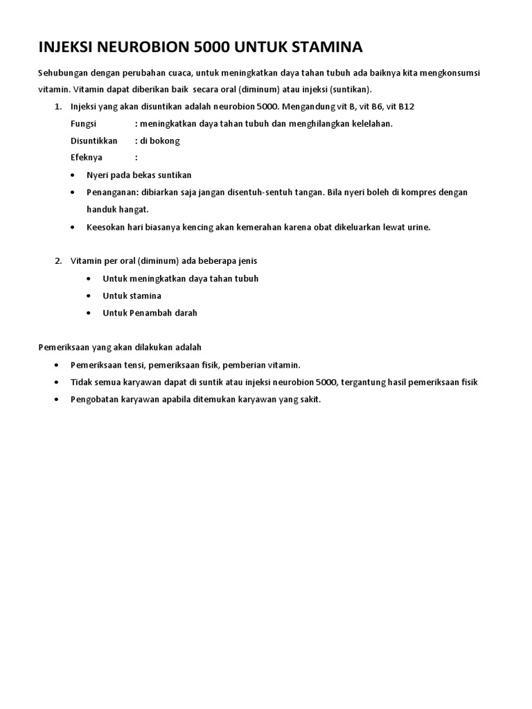 Proposal Injeksi Neurobion 5000 | PDF | Kesehatan Holistik