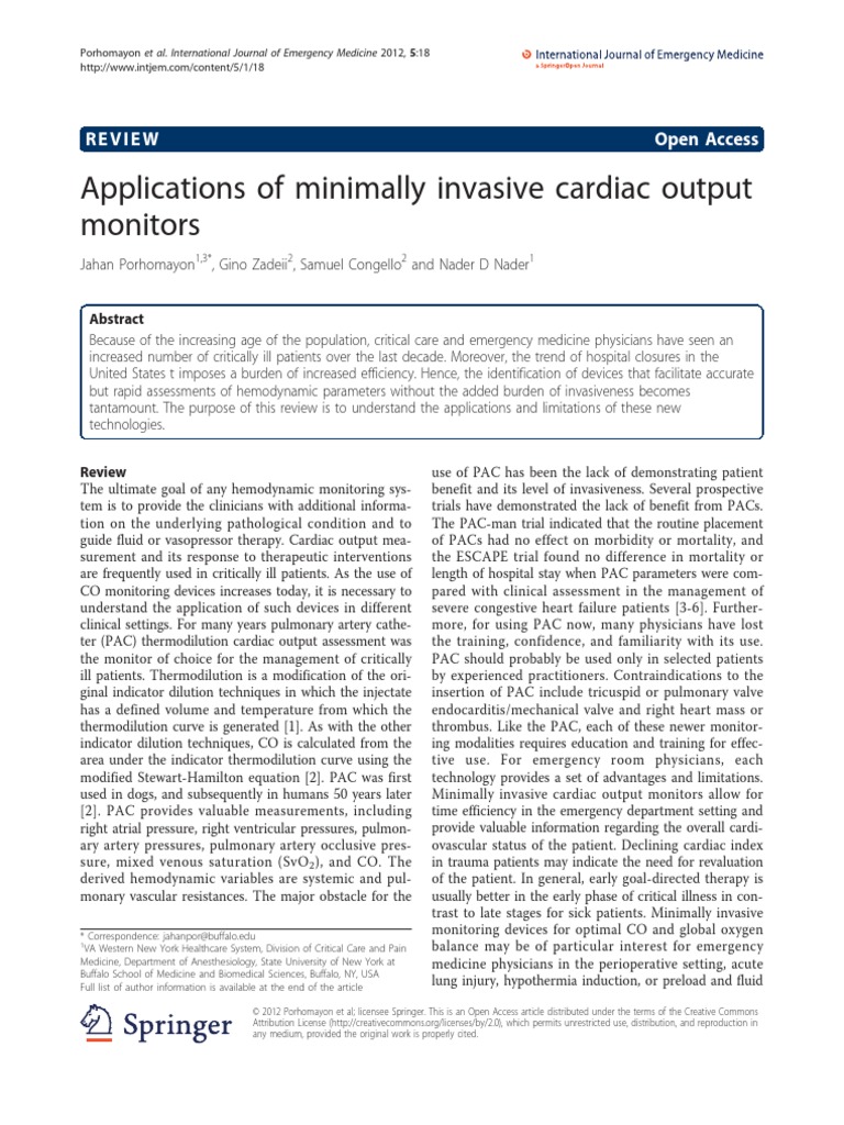 Applications of Minimally Invasive Cardiac Output Monitors: Review Open Access | PDF | Pulse ...