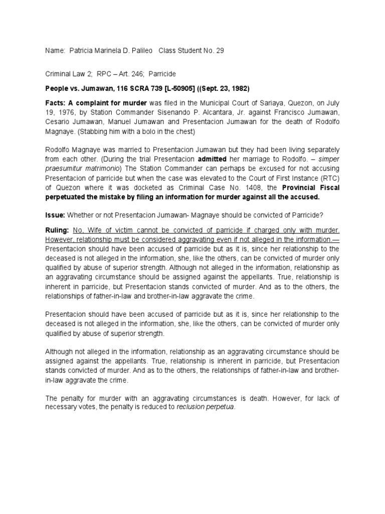 Crim 2 Case Digests | PDF | Murder | Burden Of Proof (Law)