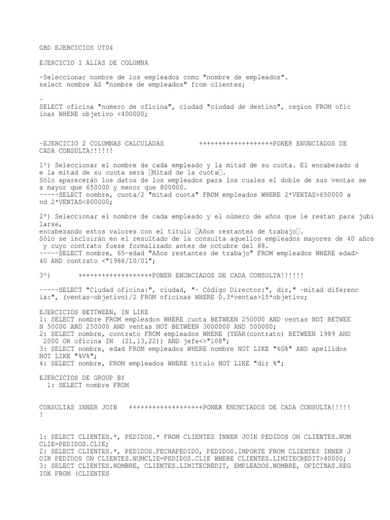 Ejercicios Consultas MYSQL UT04 | PDF | Science | Ciencia y Tecnología