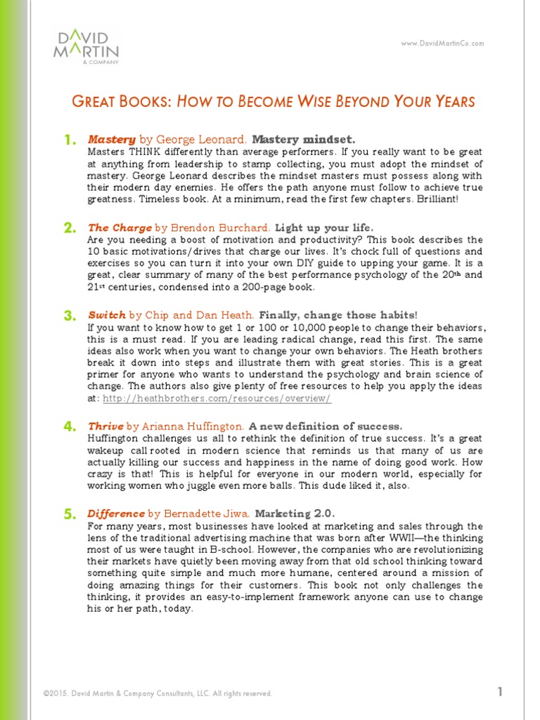 DMCo GreatBooks HowToBecomeWiseBeyondYourYears PDF | PDF | Behavioural ...