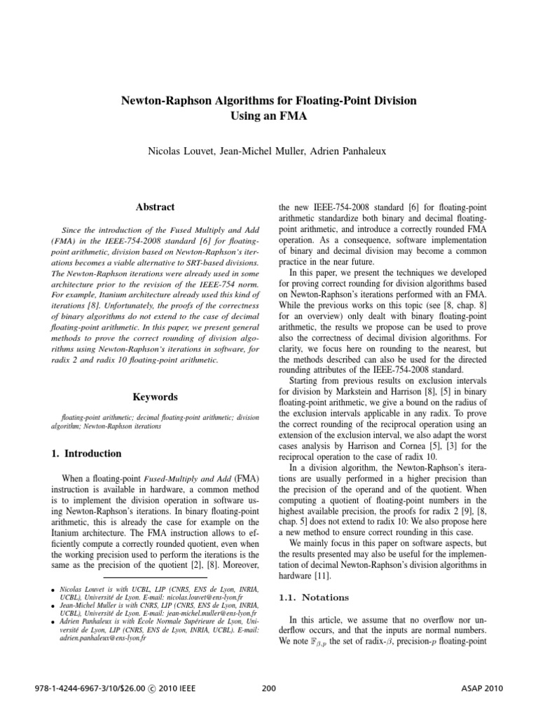 Newton-Raphson Algorithms For Floating-Point Division PDF | PDF | Rounding | Pi