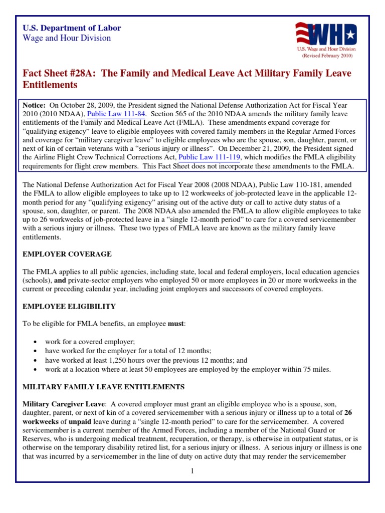 FMLA Fact Sheet | PDF | Family And Medical Leave Act Of 1993 | Employment