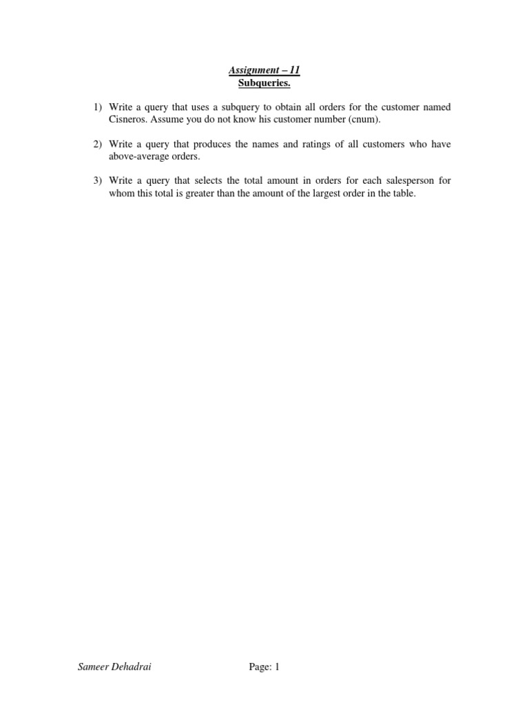 Assignment - 11: Subqueries | PDF