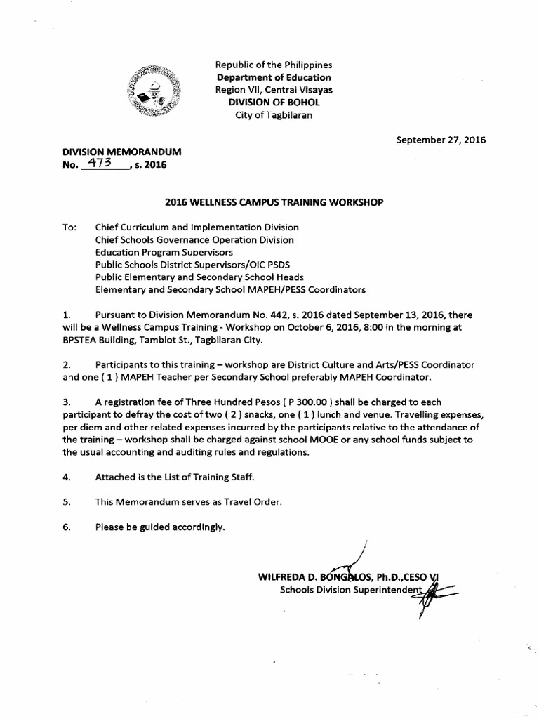 Division Memorandum: S SV Department of Education ' "FVC Division of ...