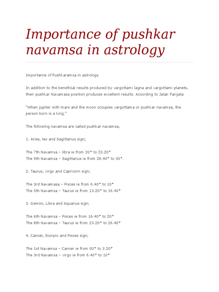 Significance of Pushkar Navamsa in Astrology | PDF