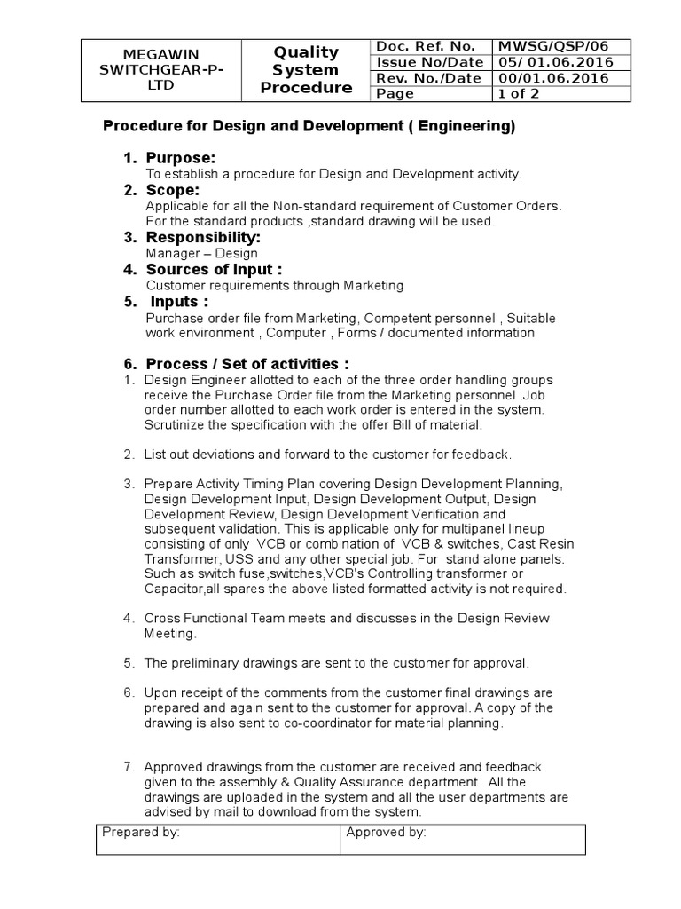 2016 QSP 06 Design and Development - Engineering | PDF | Verification And Validation ...