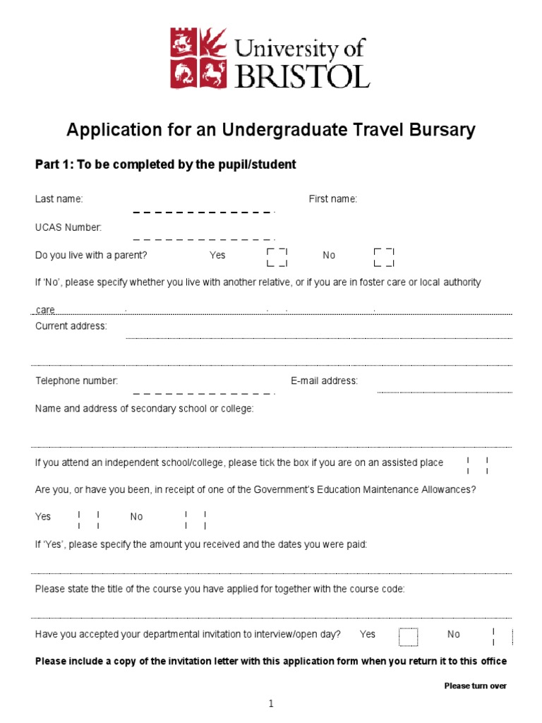 Travel Bursary Application Form | PDF | Government Finances | Government
