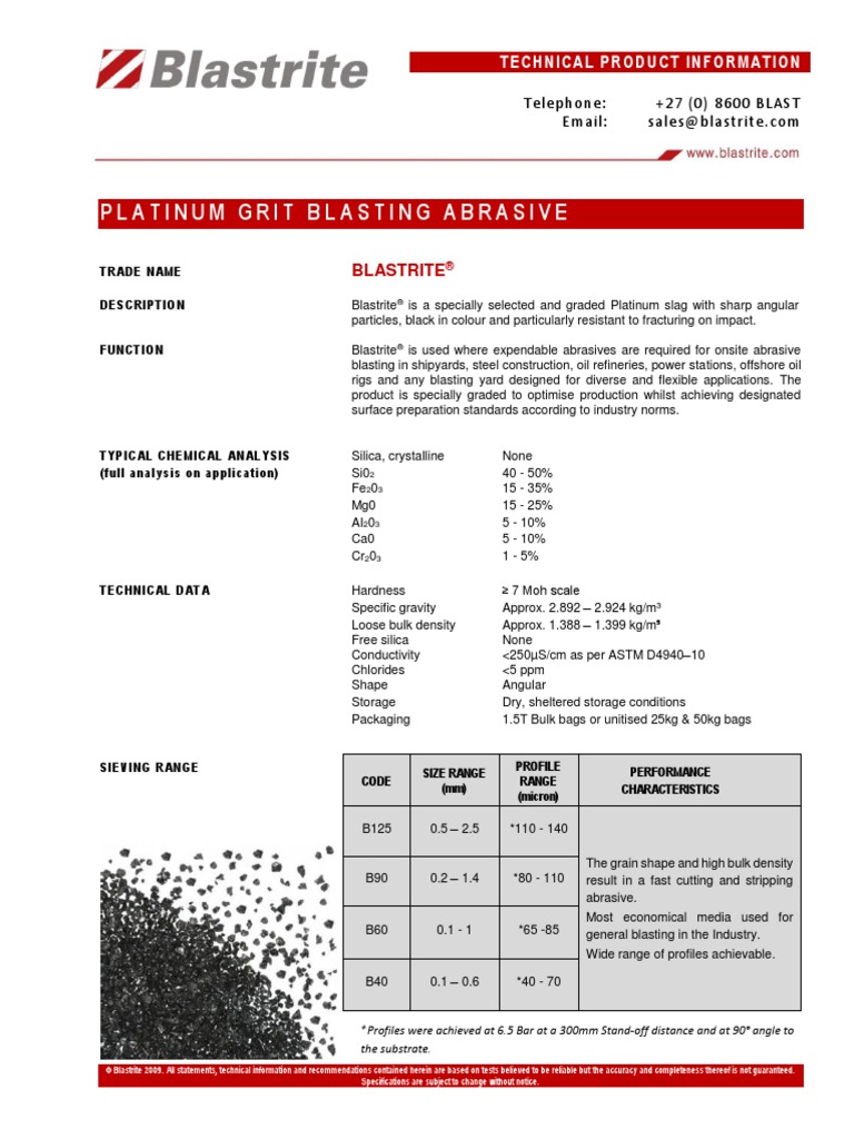 Blastrite Platinum Grit Specifications | PDF