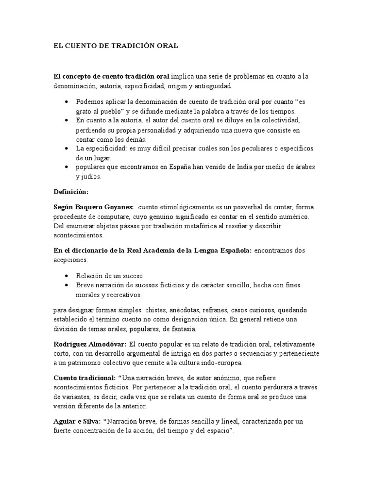 Cuento de Tradición Oral: Definición y Tipos | PDF | Cuentos | Poesía