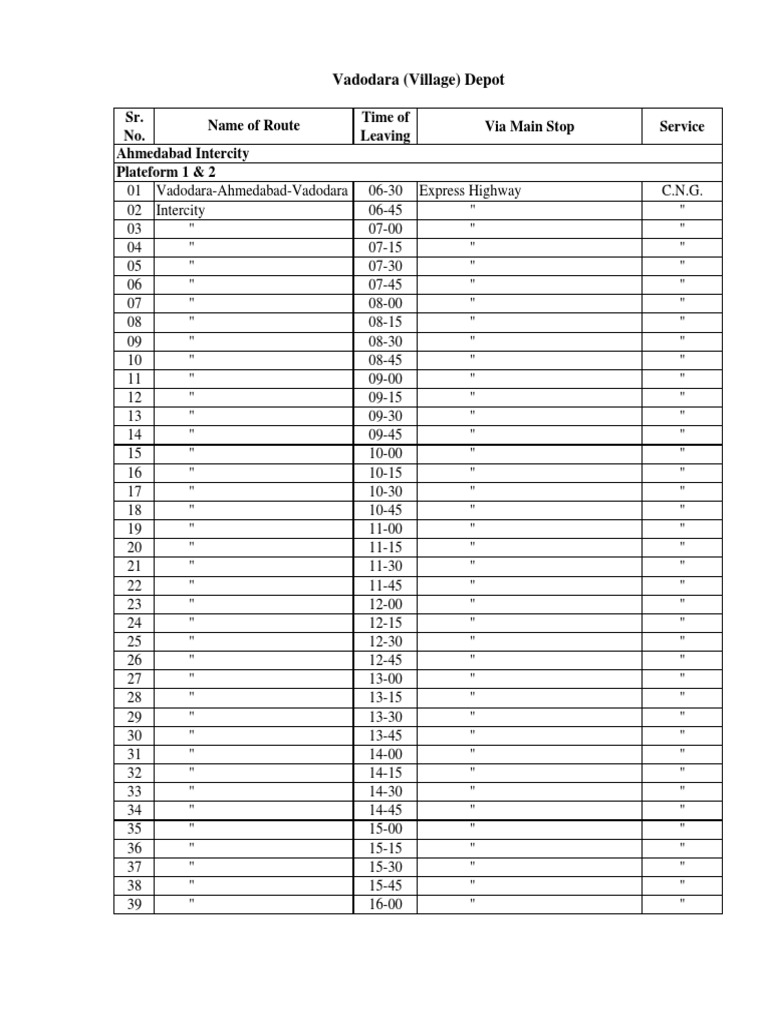 GSRTC Baroda Time Table | PDF | Business