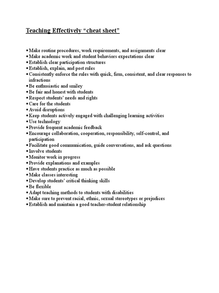 Ed205 - Assgmt 7 Teaching Effectively - Cheat Sheet | PDF | Self ...