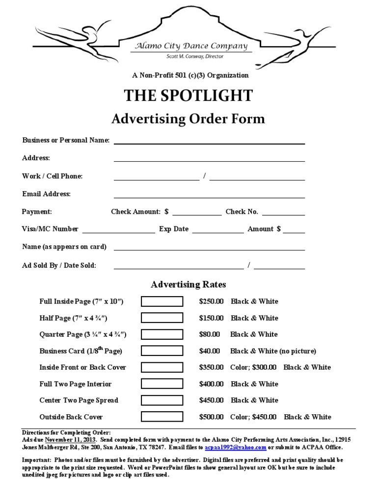 2013 Spotlight Program Ad Form | PDF | Communication | Computing And ...