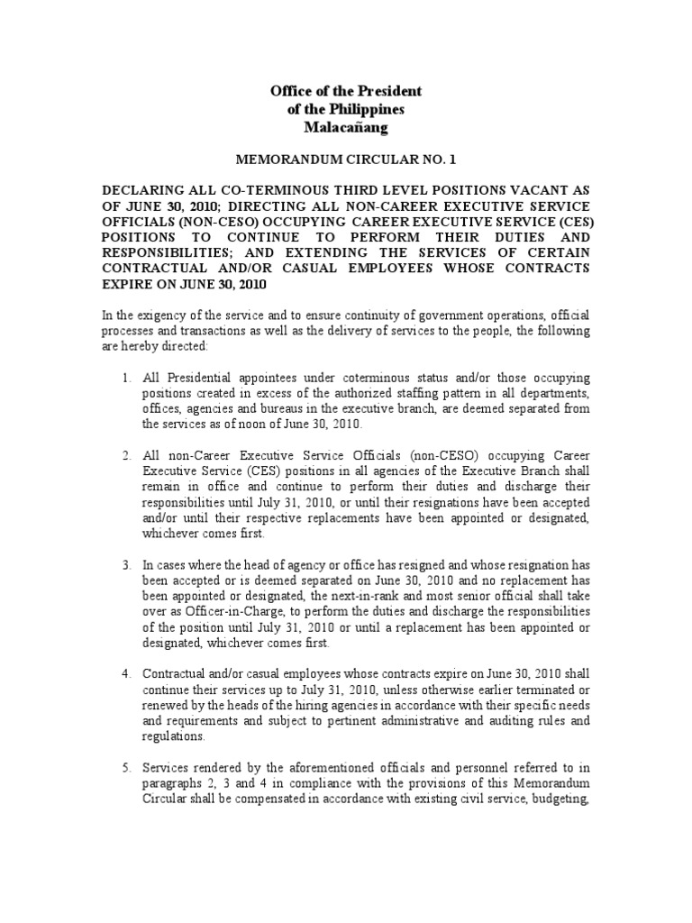 Revised Memorandum Circular No. 1 | PDF | President Of The Philippines ...