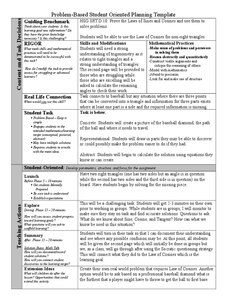 CRA Lesson Plan | PDF | Trigonometric Functions | Baseball Field
