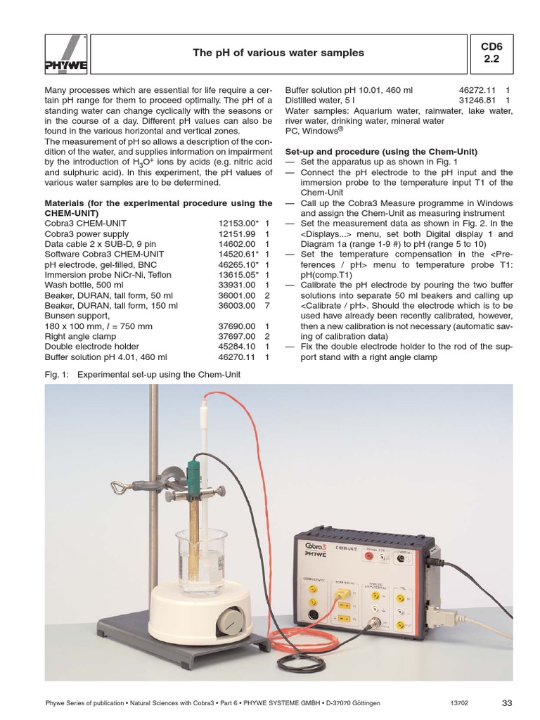 CD6 2.2 The PH of Various Water Samples: Set-Up and Procedure (Using The Chem-Unit) | PDF