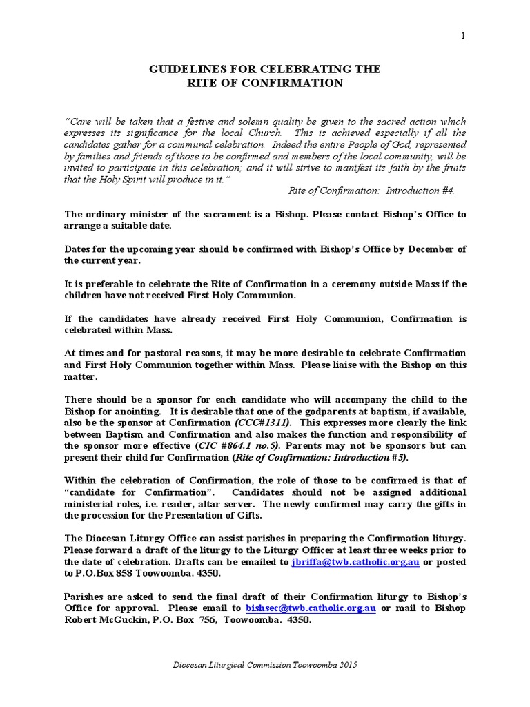 Guidelines For Celebrating The Rite of Confirmation 2015 | PDF ...
