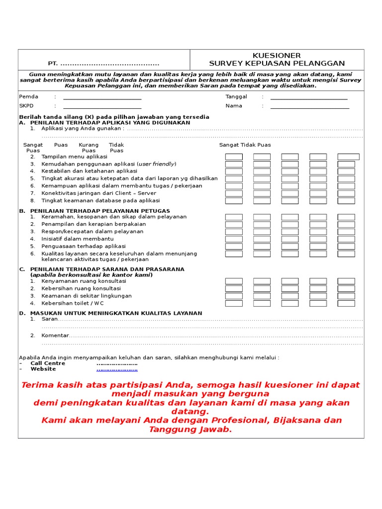 Form Survey Kepuasan Pelanggan | PDF | Karier & Perkembangan