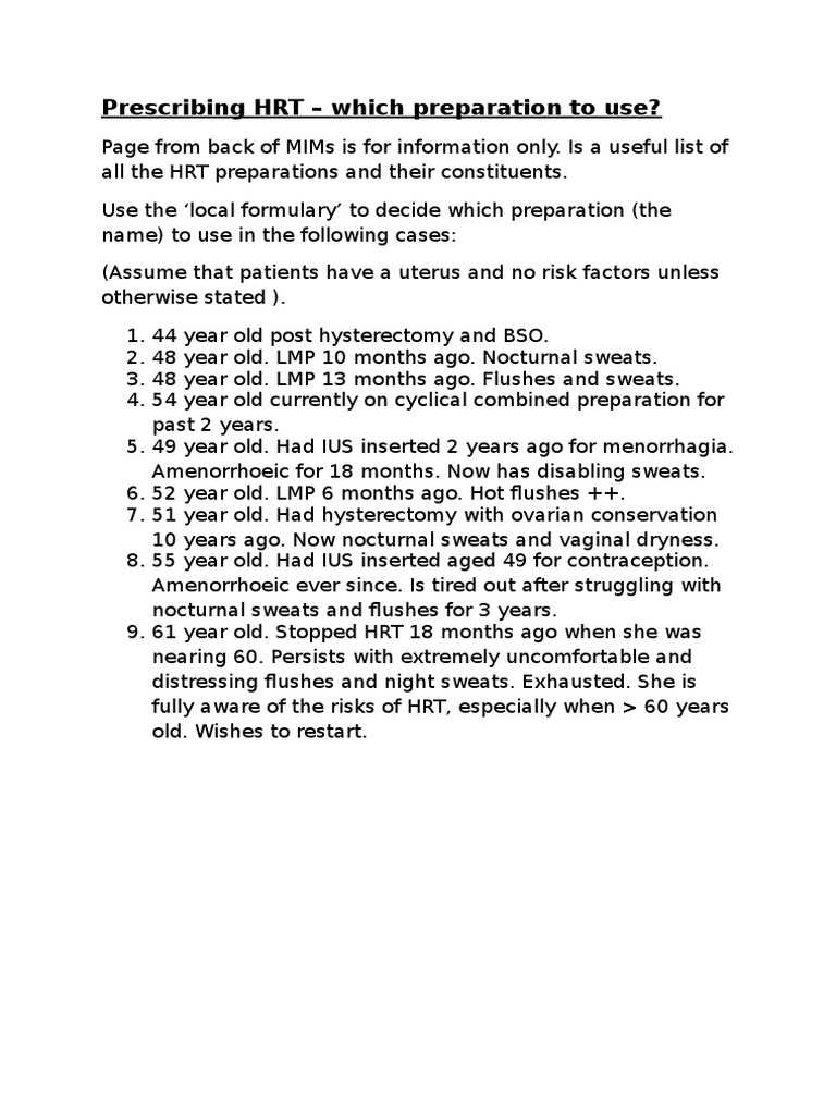 Prescribing HRT - Docx Quiz. | PDF