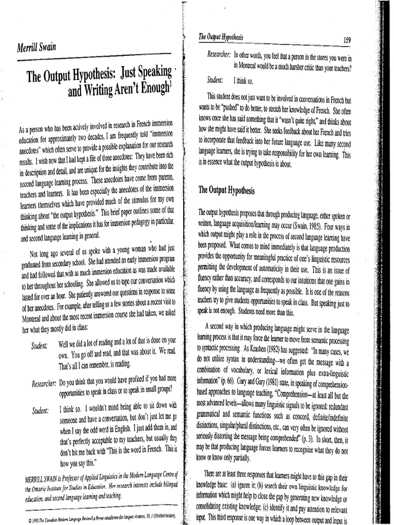 05 Swain (1993) The Output Hypothesis | PDF