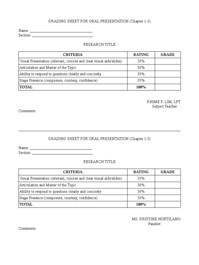Grading Sheet For Oral Presentation | PDF