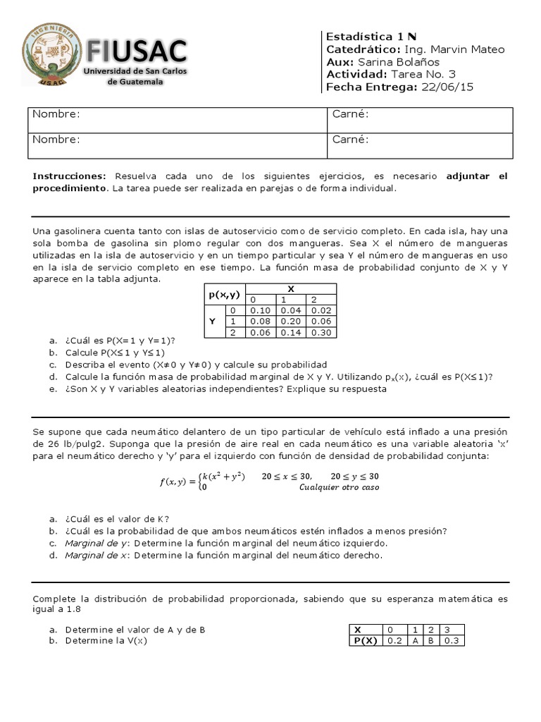 ESTD1 N Tarea Preparatoria3 | PDF | Probabilidad | Variable aleatoria