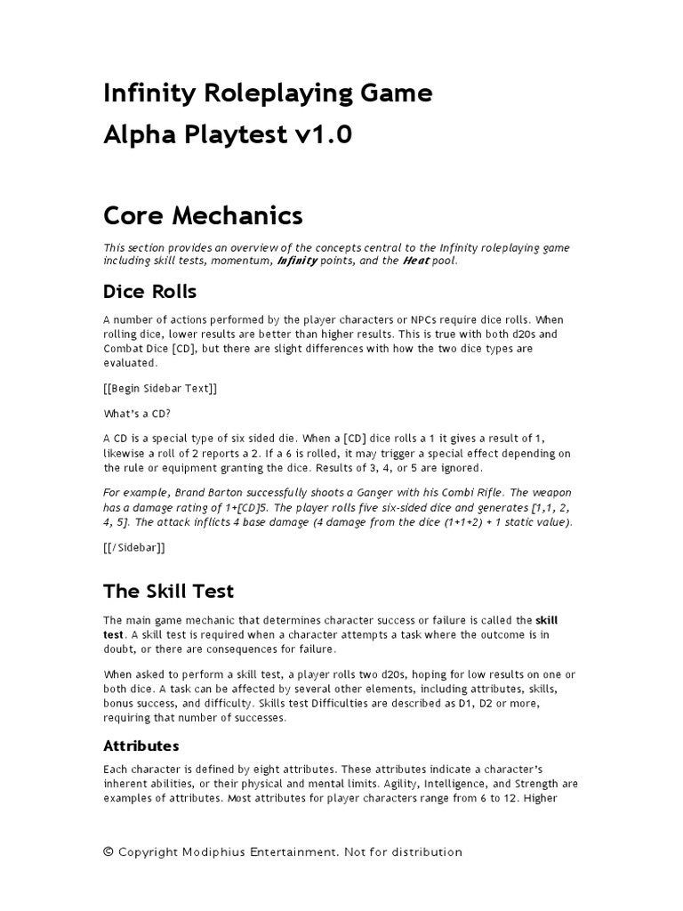 Infinity RPG - Alpha v1-2 | PDF | Dice | Gaming