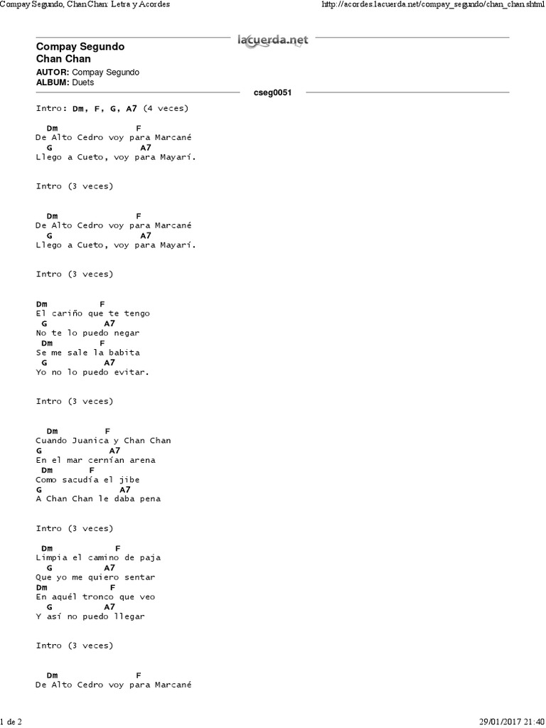 Chan Chan Compay Segundo - Letra y Acordes | PDF